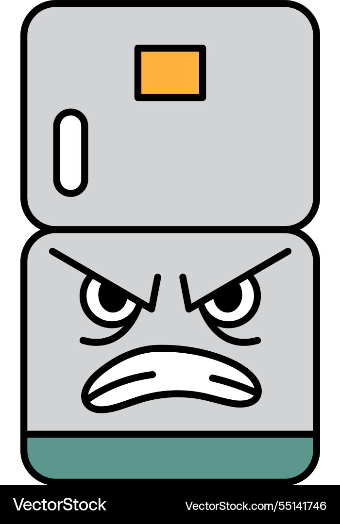 A cartoonish refrigerator with an angry face Vector Image