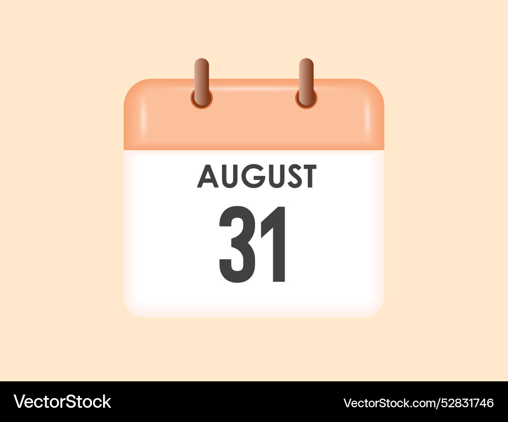 August 31 - calendar and time planner daily Vector Image