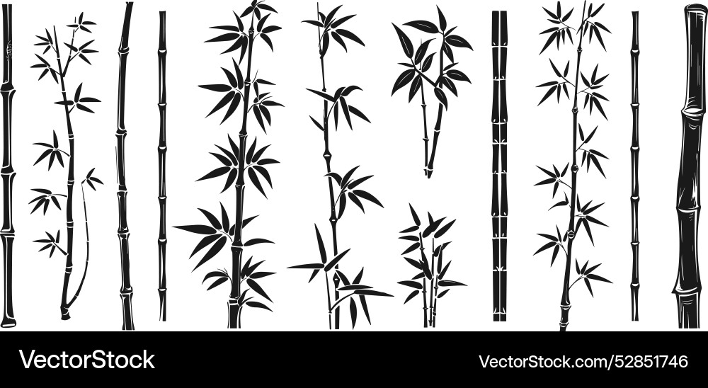 Bamboo black monochrome icons set Royalty Free Vector Image