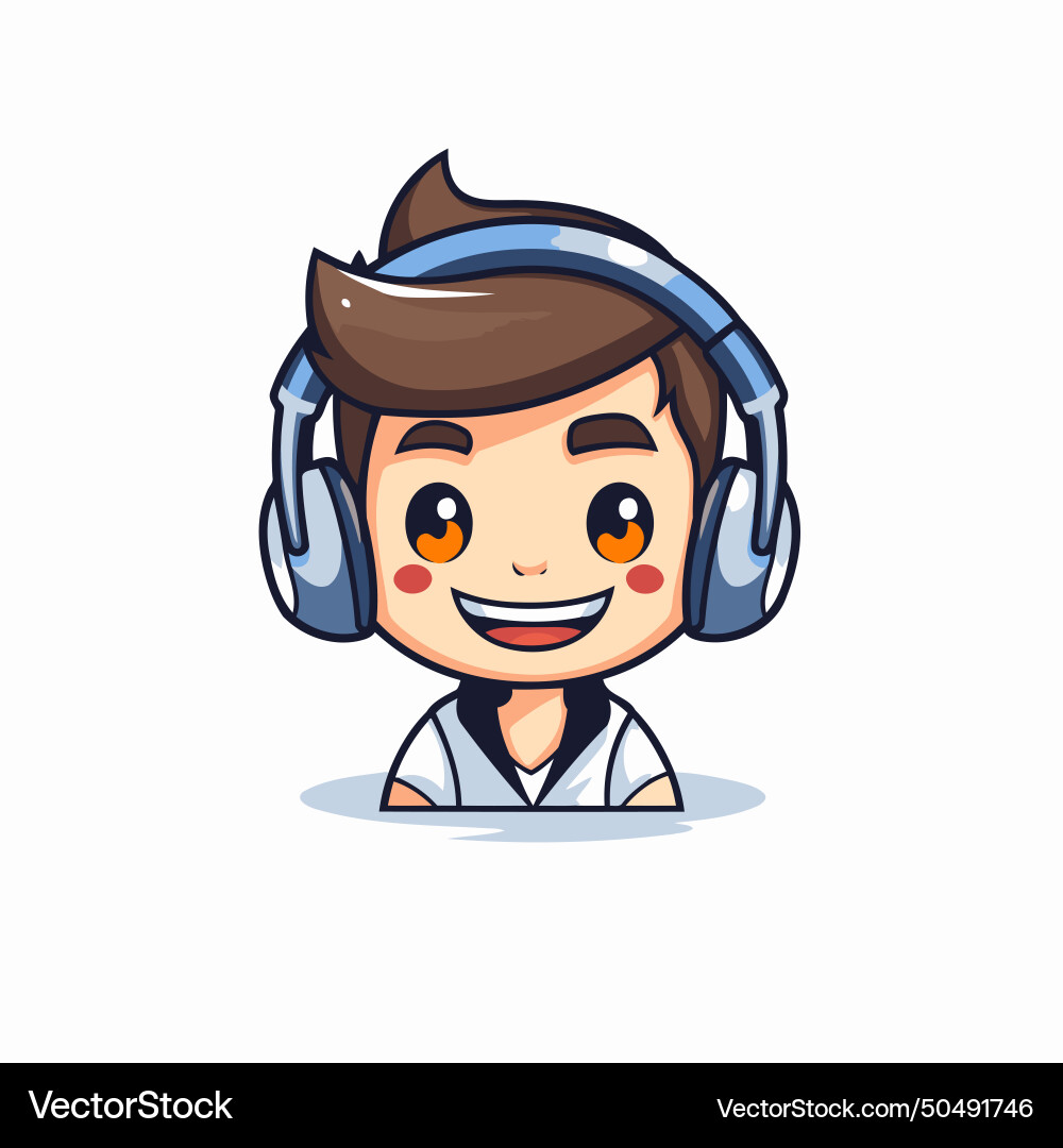 Cute boy with headphone on white background Vector Image