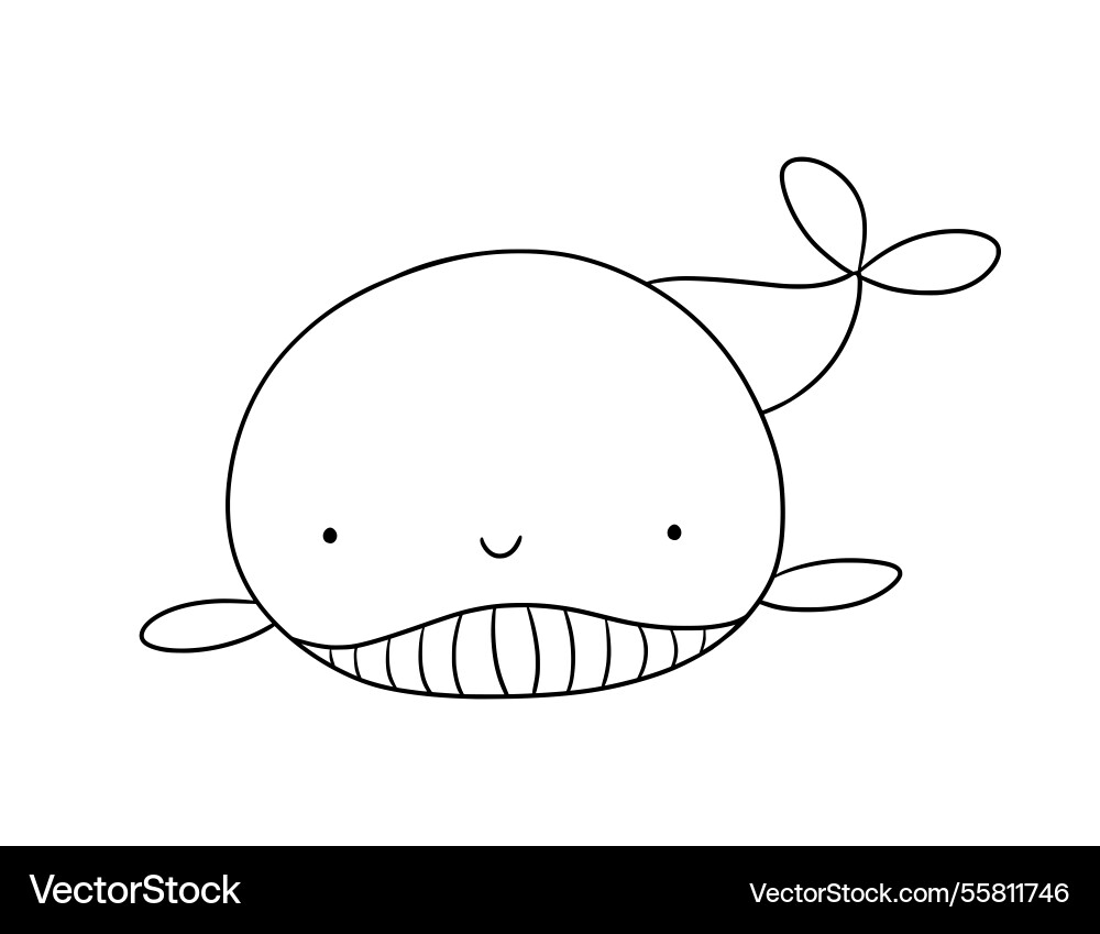 Cute whale line sea animal doodle Royalty Free Vector Image