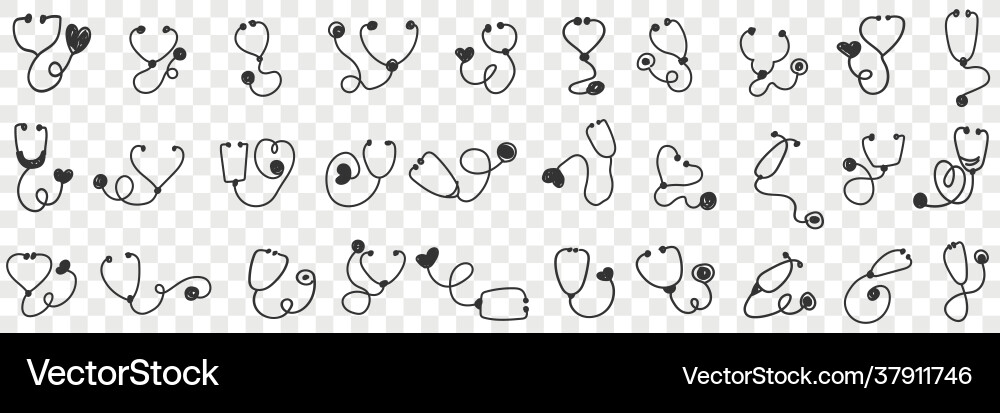 Heart examination symbols doodle set Royalty Free Vector