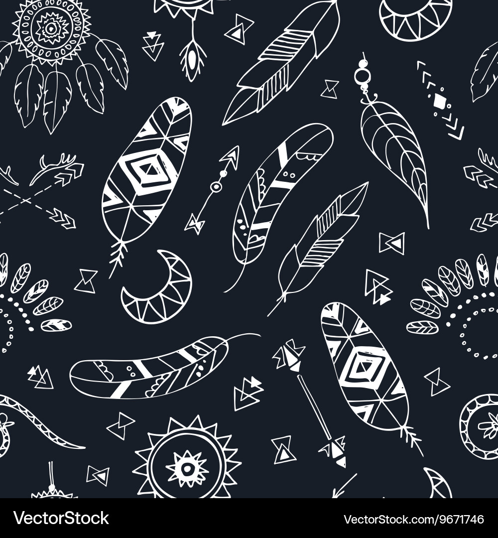 Seamless pattern with boho chic style elements Vector Image