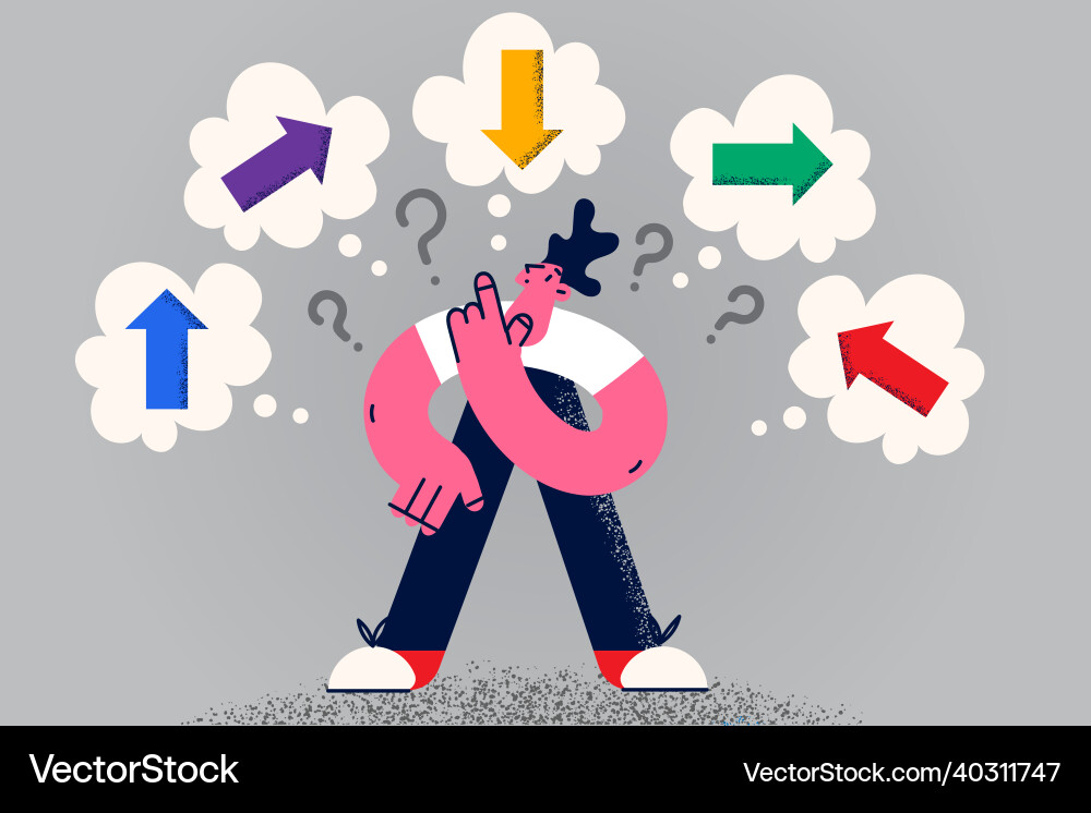 Confused man feel unsure make decision Royalty Free Vector