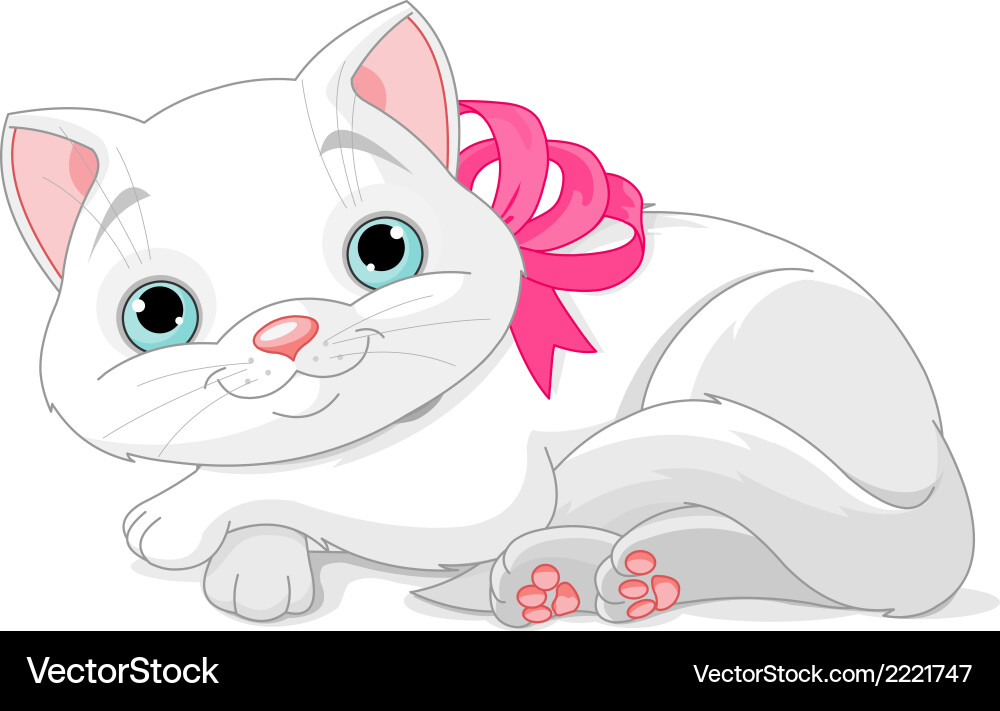 Cute white cat Royalty Free Vector Image - VectorStock