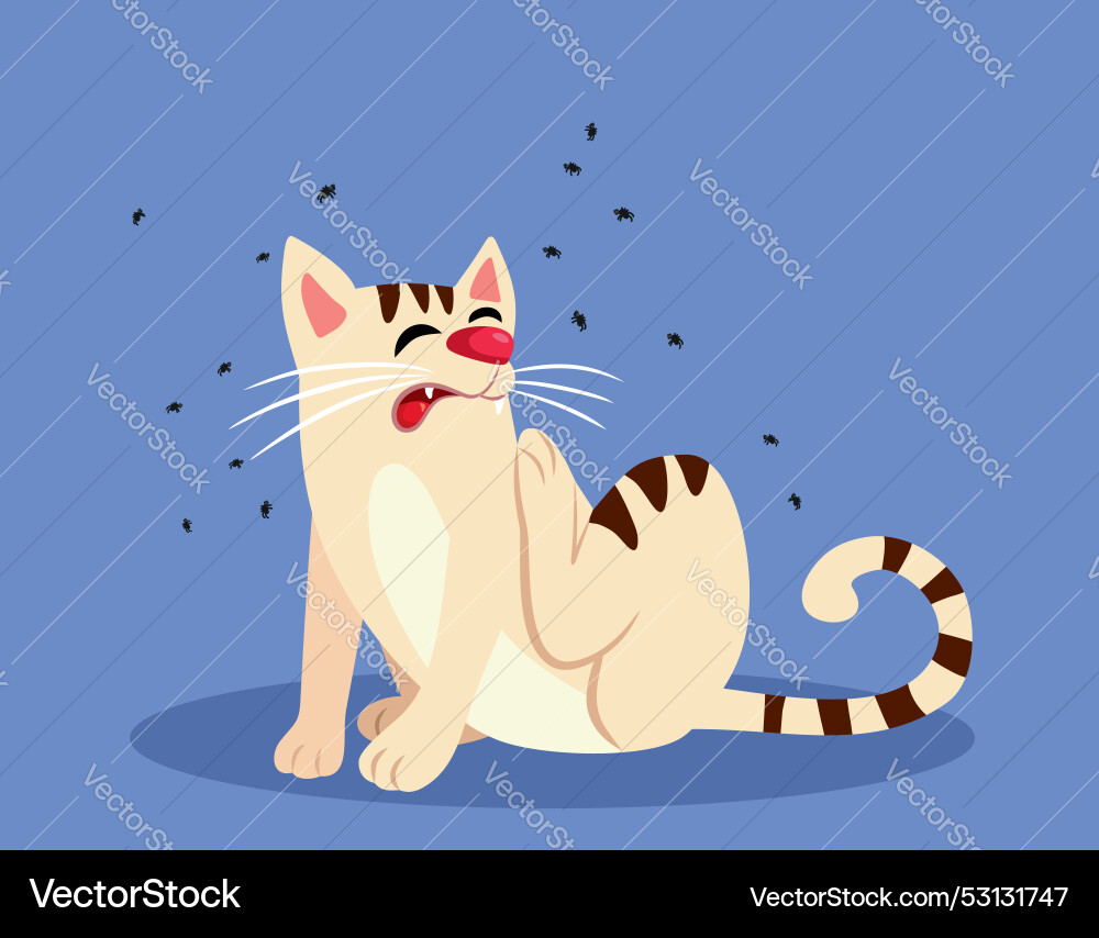 Funny cat with fleas scratching cartoon Royalty Free Vector