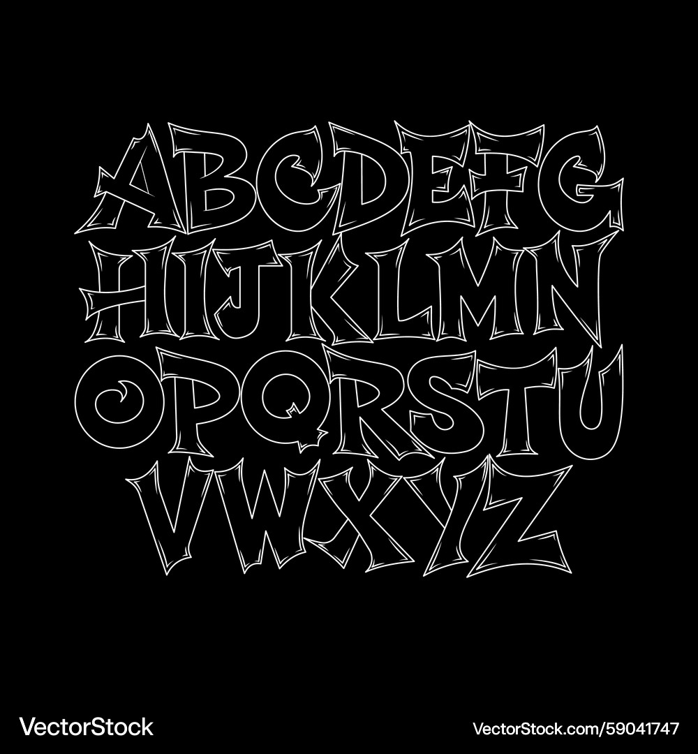 Graffiti outline font stylish hand-drawn alphabet Vector Image
