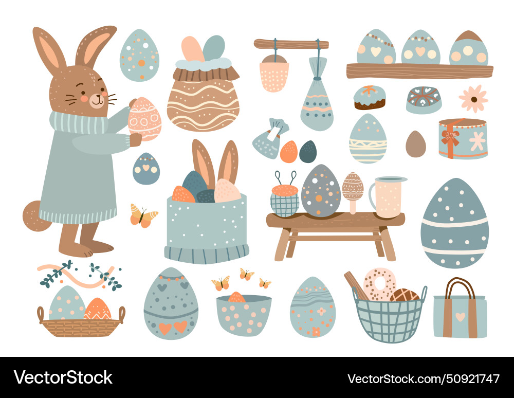 Happy easter greeting card elements collection Vector Image
