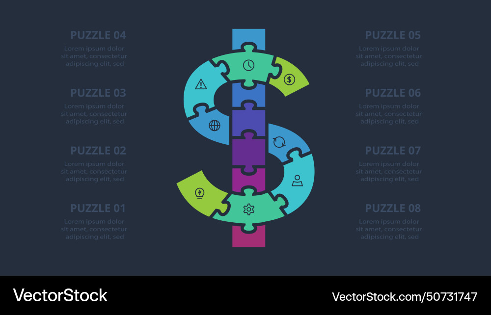 Puzzle infographic with 8 elements presentations Vector Image