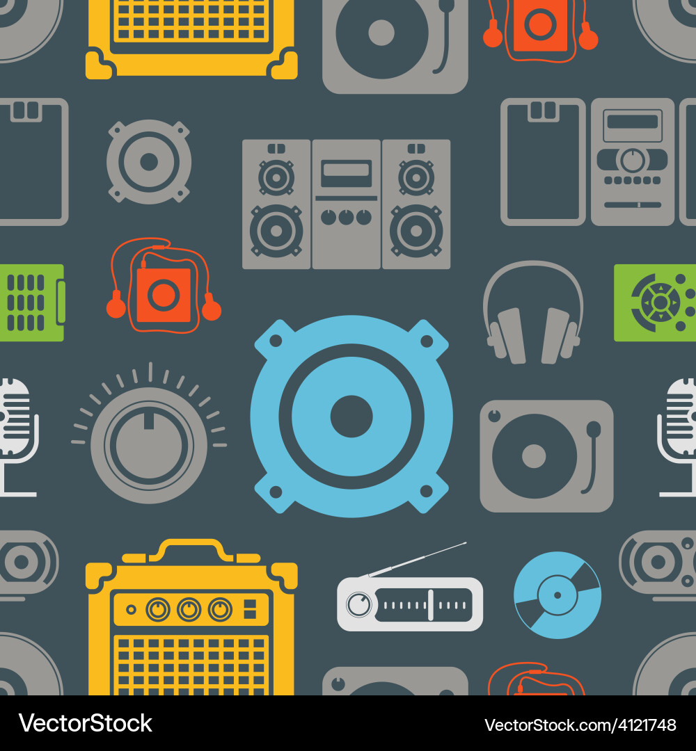 Audio equipment icons color seamless pattern Vector Image