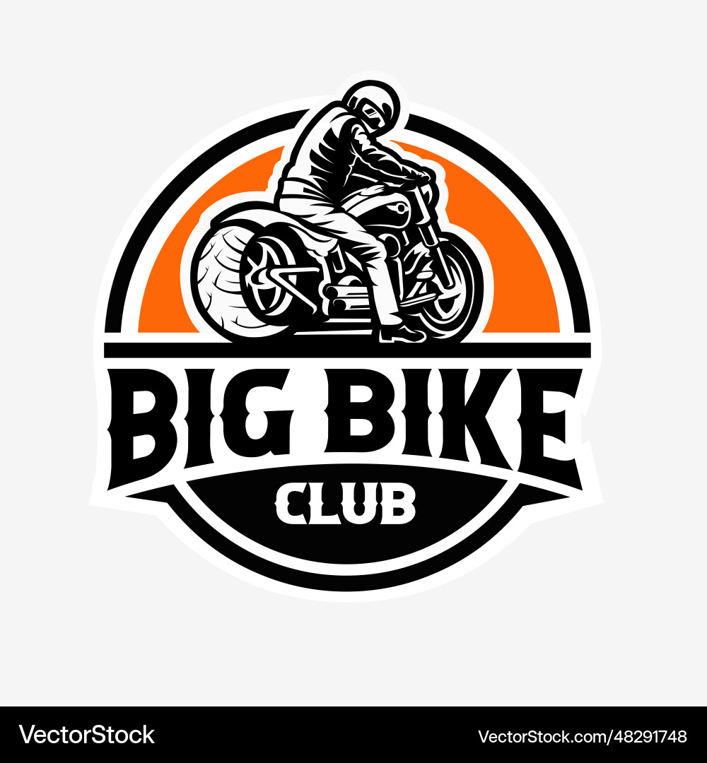 Big bike biker circle emblem art Royalty Free Vector Image