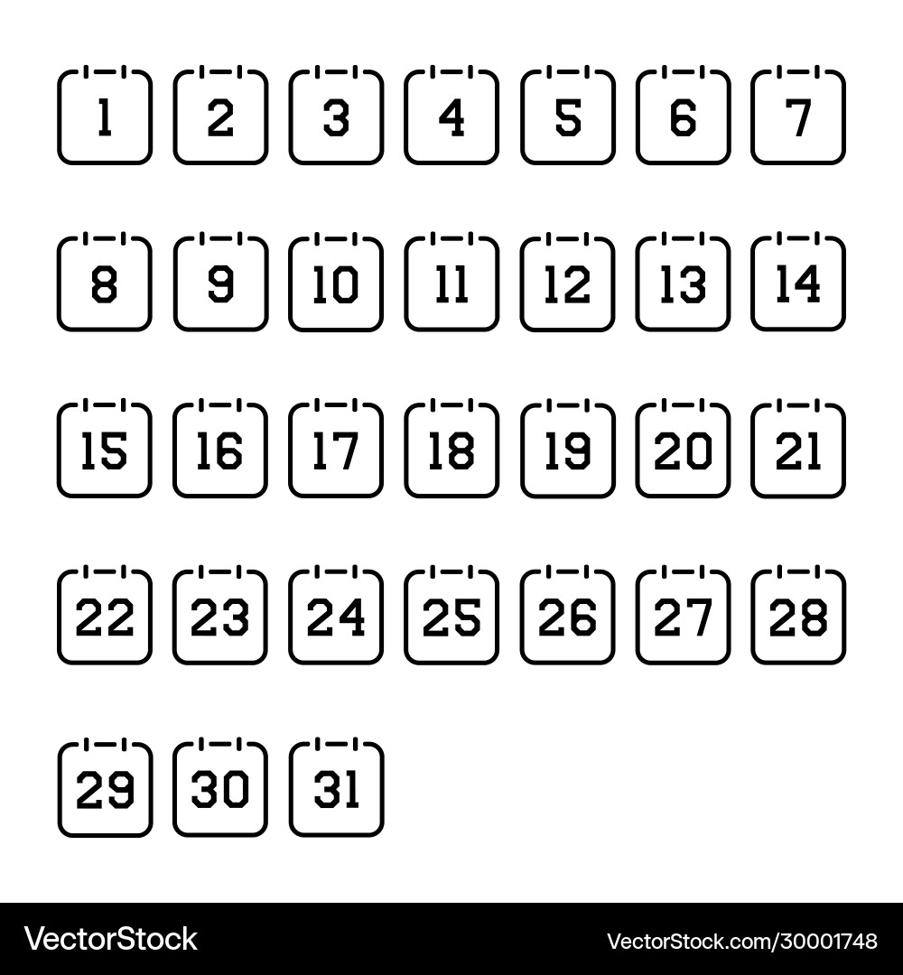 Calendar number 1-31 flat icon on white background