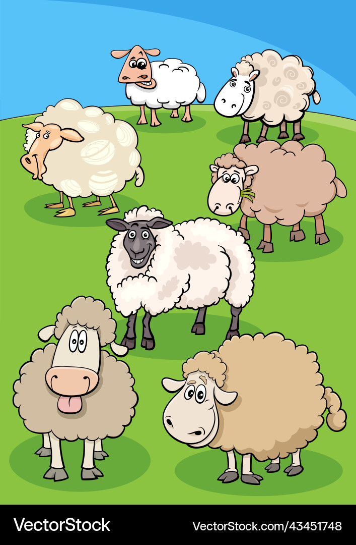 Cartoon sheep group in the meadow Royalty Free Vector Image