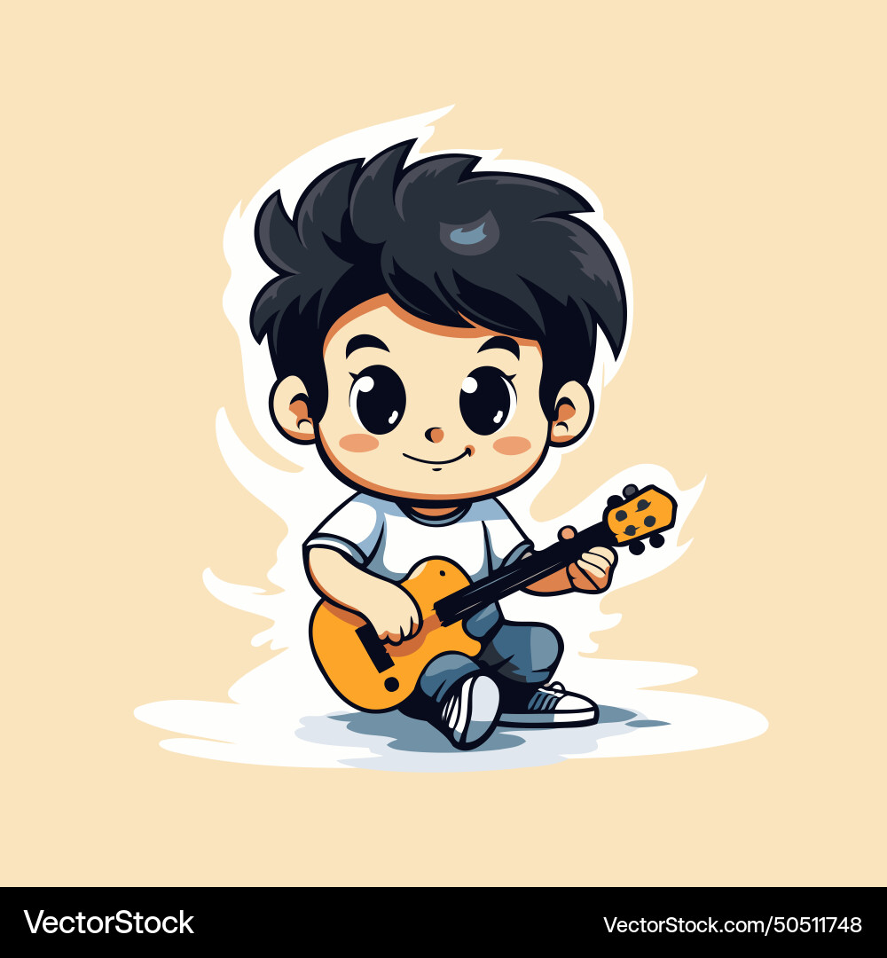 Cute boy playing the guitar cartoon Royalty Free Vector
