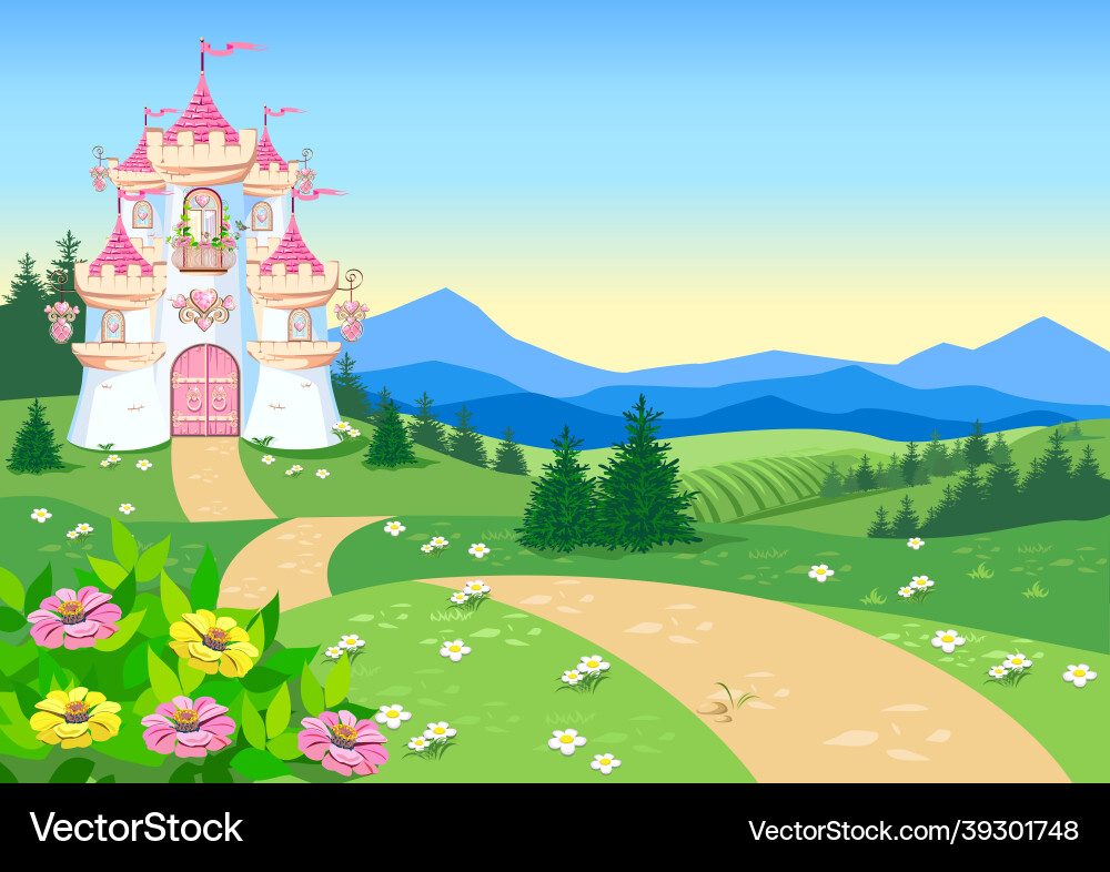 Fairytale background with princess castle Vector Image