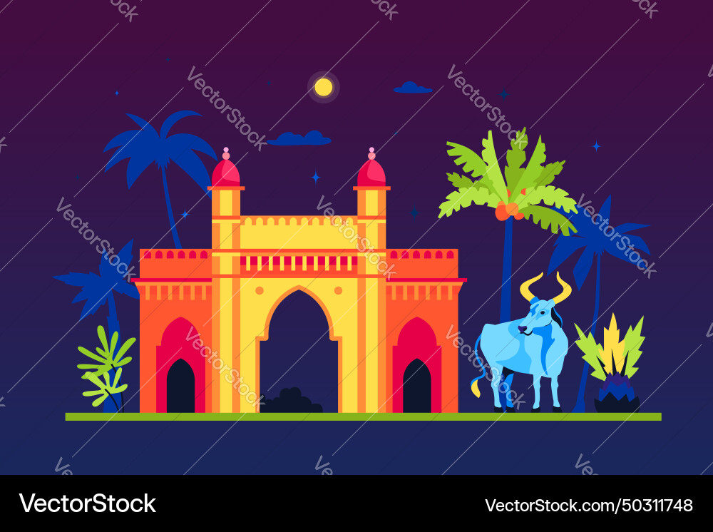 Kashmiri gate at night - modern colored Royalty Free Vector