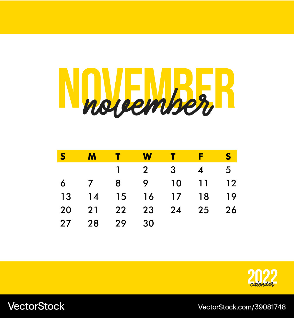 November 2022 calendar sticker design Royalty Free Vector