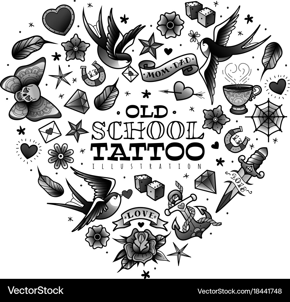 Old school tattoo set Royalty Free Vector Image