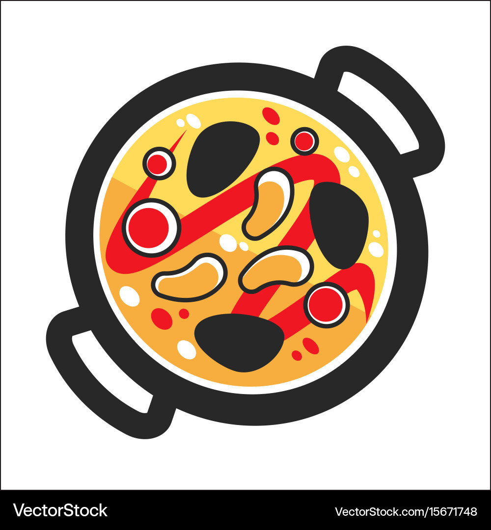 Soup in black pot top view graphic Royalty Free Vector Image