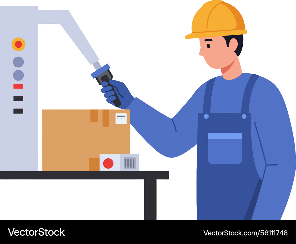 Warehouse worker scanning packages with a barcode Vector Image