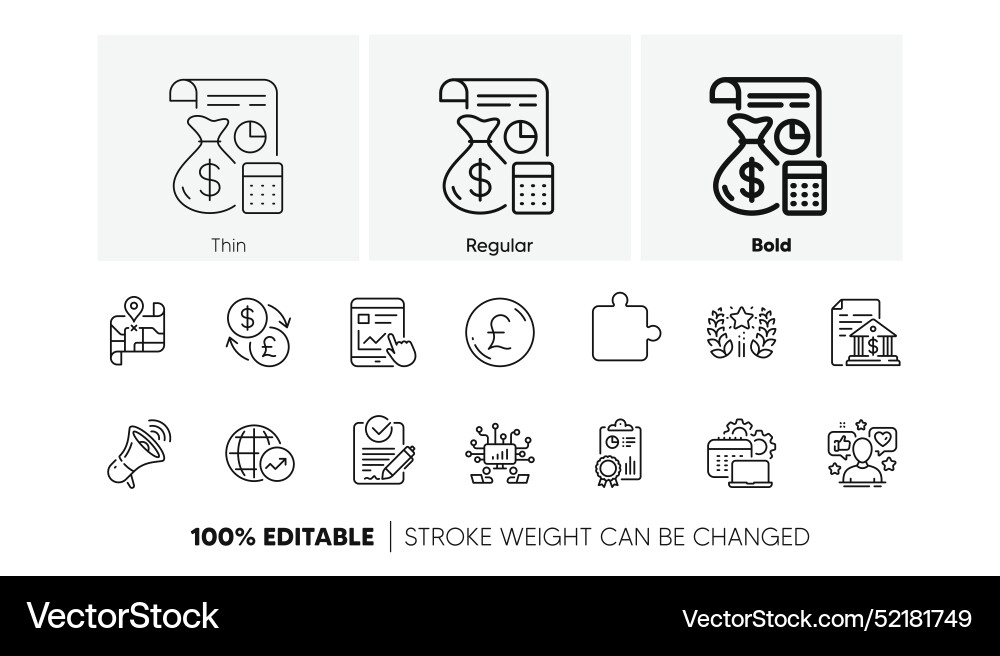 Bank Dokument Megaphone und Teamwork Line Icons Vektorbild