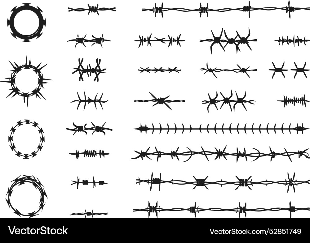Barbed wire icons set black contour silhouettes Vector Image