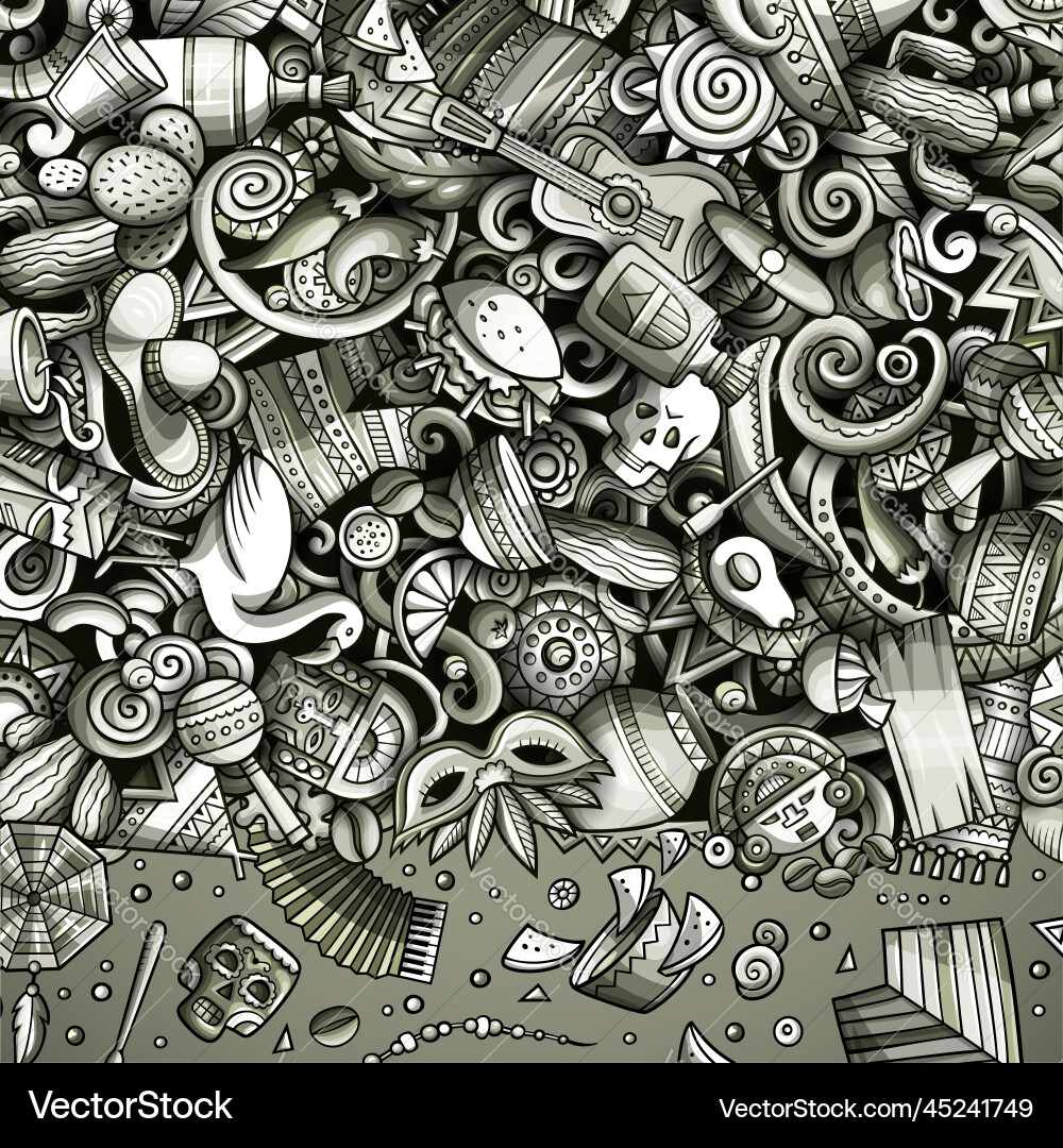 Cartoon hand-drawn doodles latin american frame Vector Image