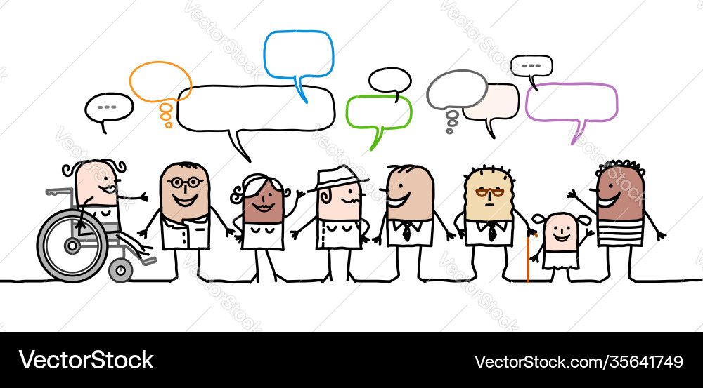 Cartoon mixed diversity people and social network Vector Image