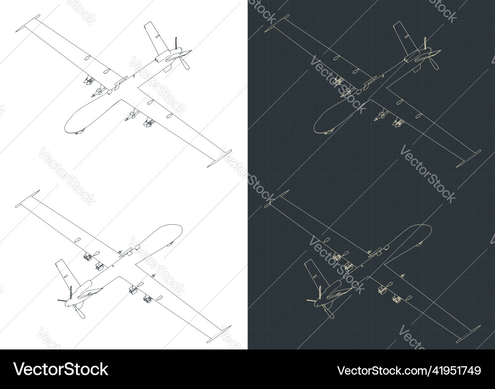 Combat drone isometric blueprints Royalty Free Vector Image