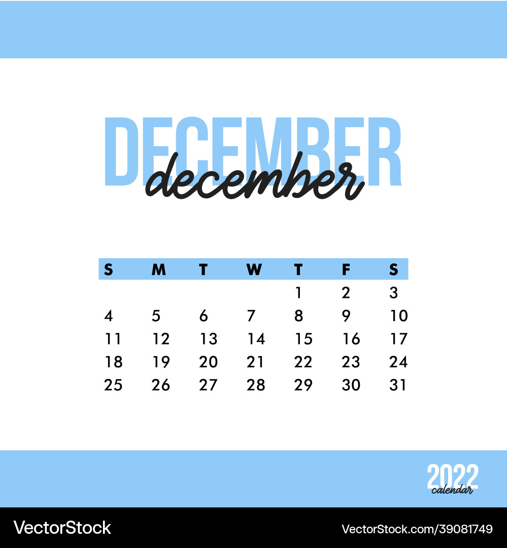 December 2022 calendar sticker design Royalty Free Vector