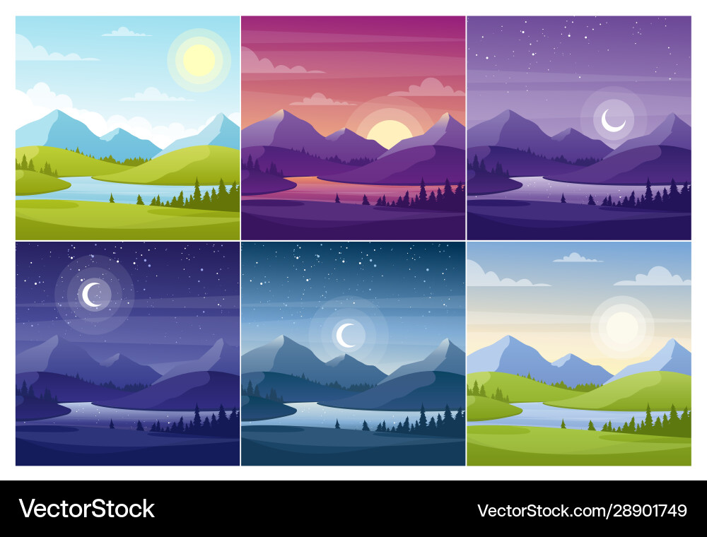 Nature landscapes at different day time flat Vector Image