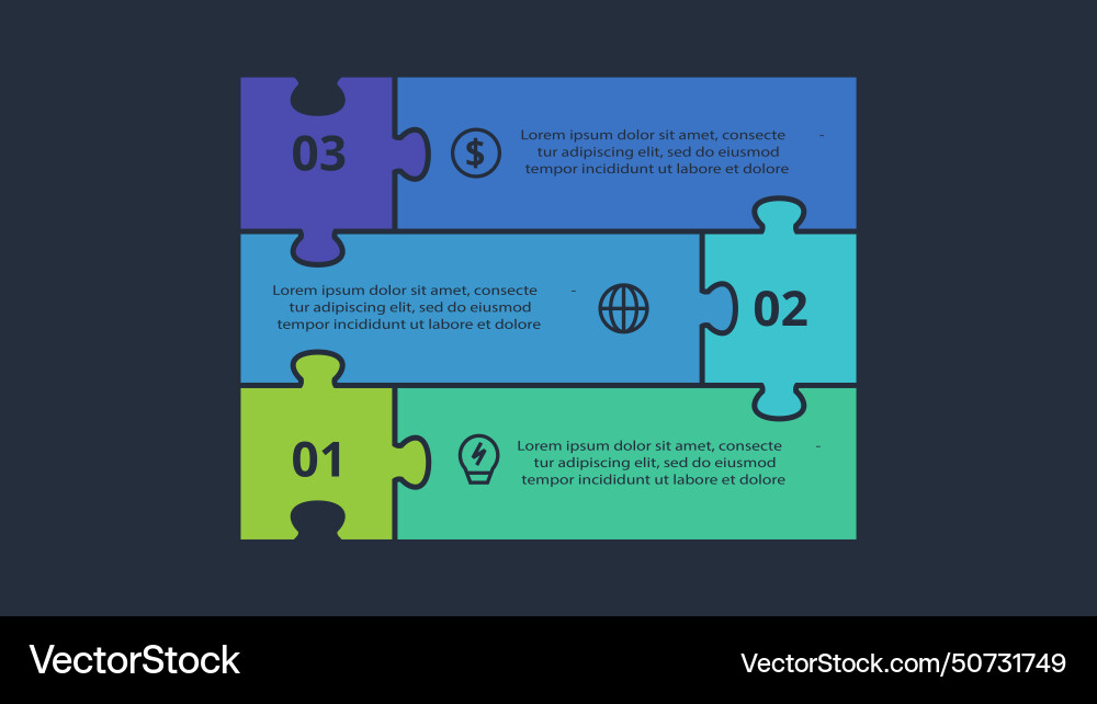 Puzzle infographic with 3 elements presentations Vector Image