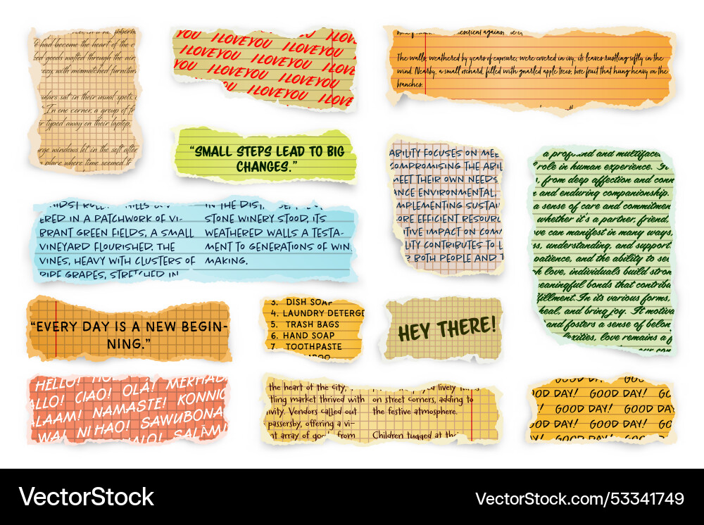 Ripped paper strips with handwritten text Vector Image