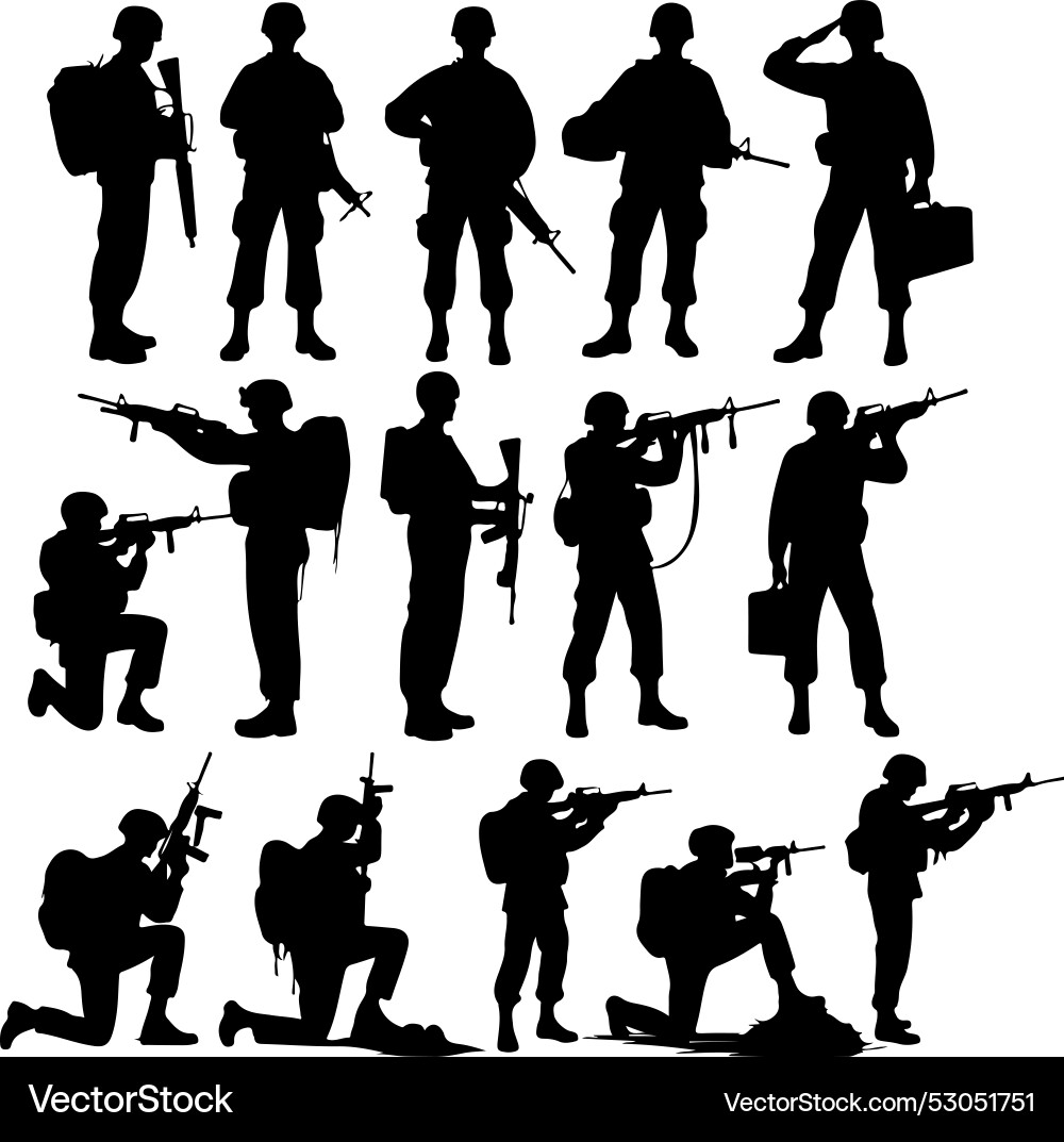 Army man silhouette with a white background 4 Vector Image