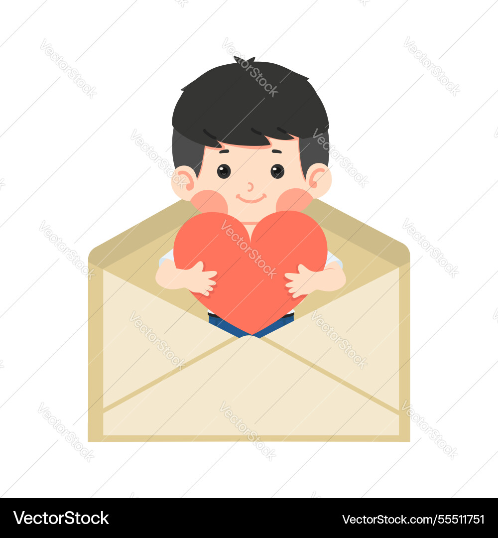 Child inside a letter holding heart Royalty Free Vector