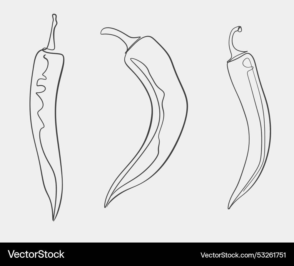 Chili pepper outline trio drawing Royalty Free Vector Image