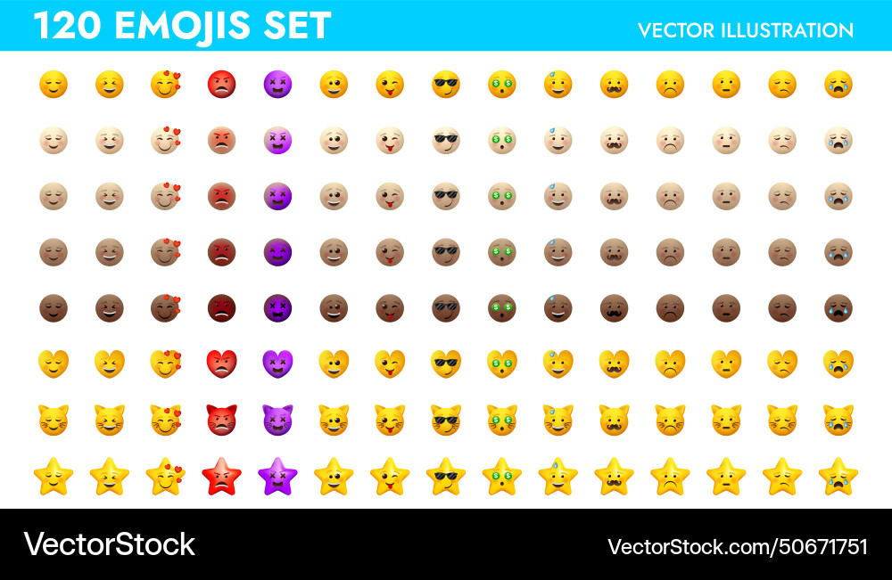 Emoji set design emoticons pack Royalty Free Vector Image