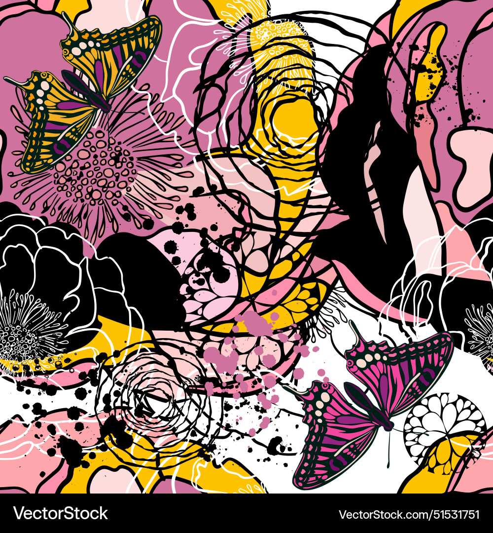 Flowers seamless pattern graphic modern print Vector Image