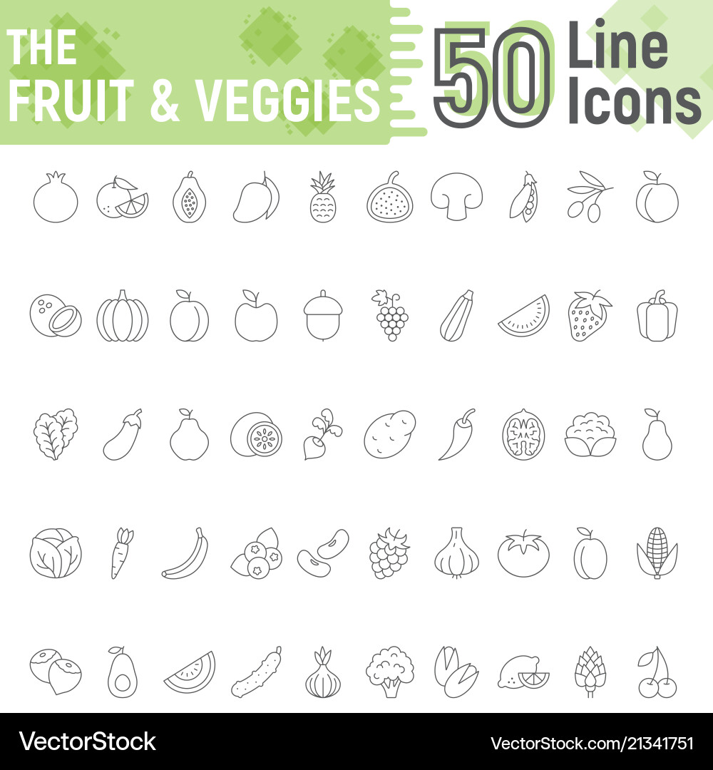 Fruit & Vegetable Line Icons - Vegan Collection