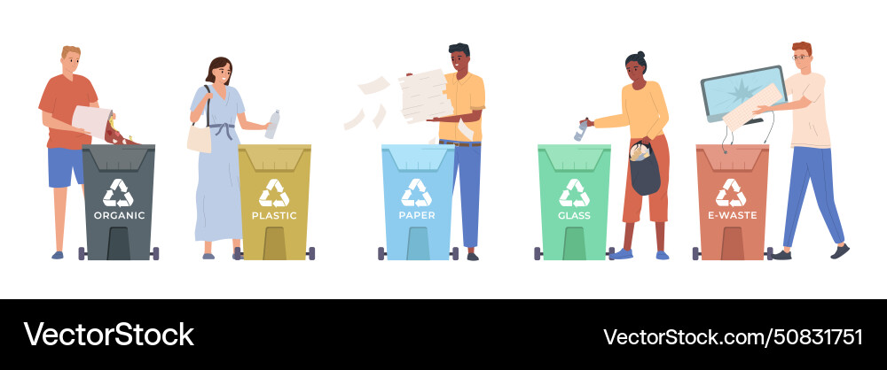 People sorting waste flat Royalty Free Vector Image