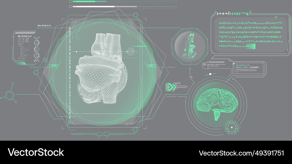 Sci-fi medical research program interface Vector Image
