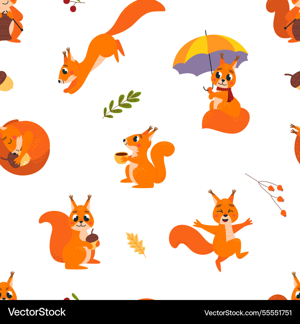 Squirrel seamless pattern funny cartoon squirrels Vector Image