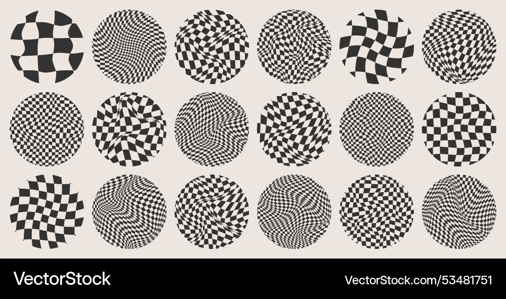 Trendy round checkered pattern distorted tiled Vector Image