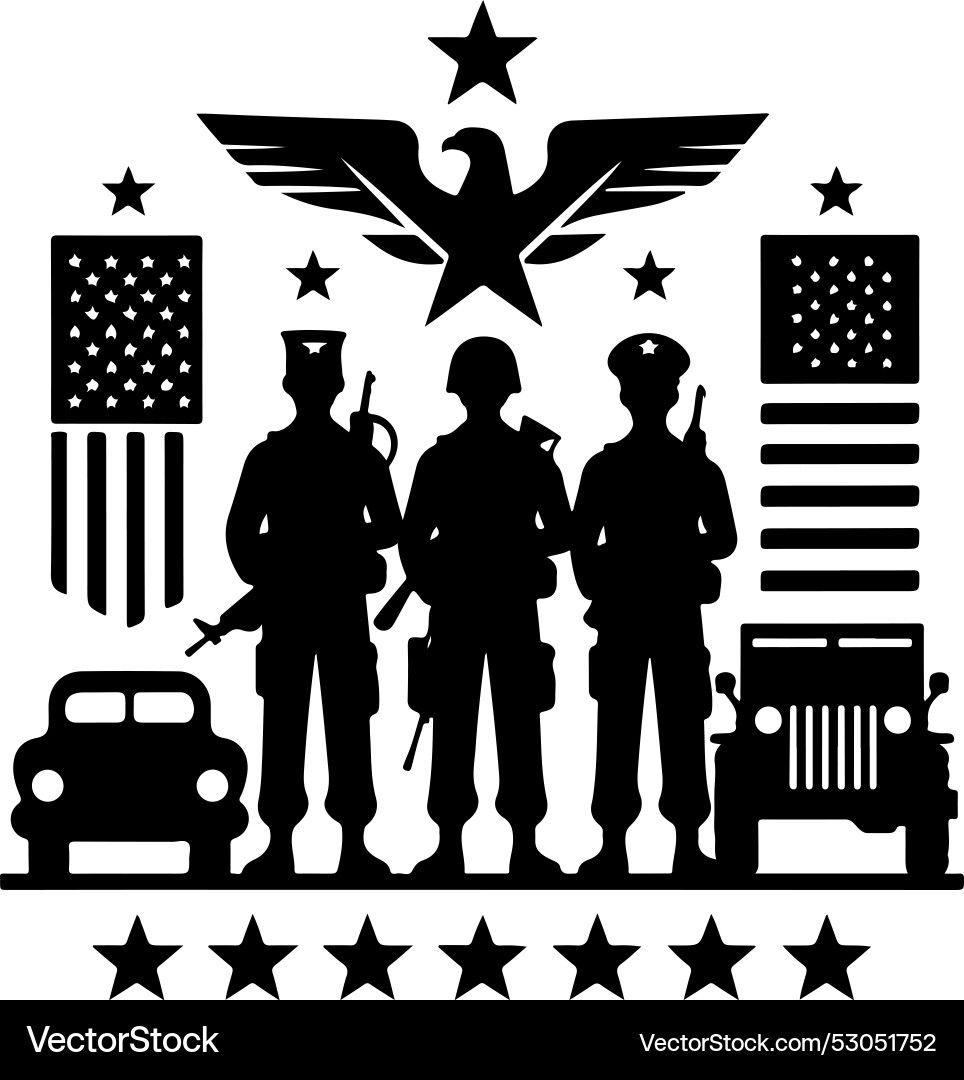 Army man silhouette with a white background 5 Vector Image