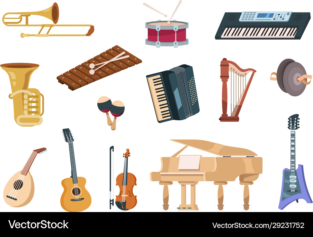 Cartoon musical instruments acoustic electric Vector Image