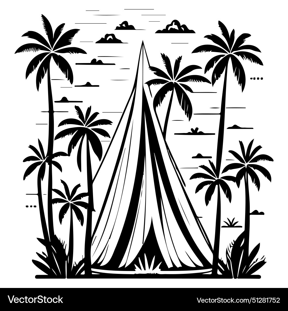 Sail and palm tree sketch Royalty Free Vector Image