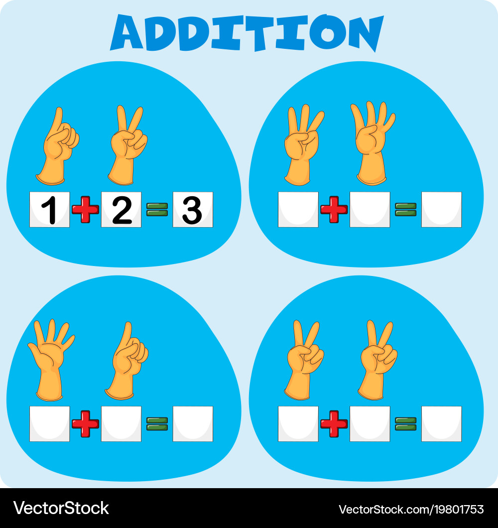 Finger Addition Worksheet Royalty Free Vector Image