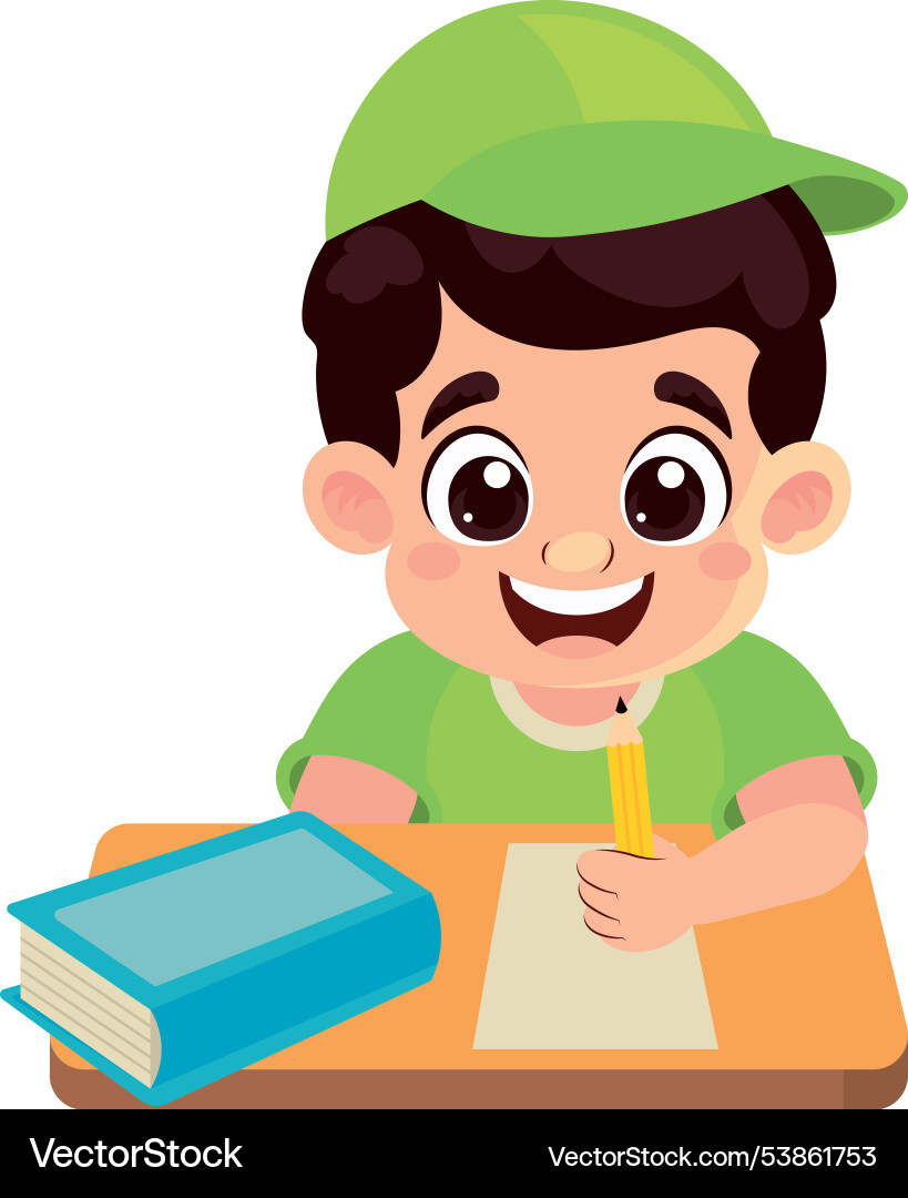 Little student boy erasing character Royalty Free Vector