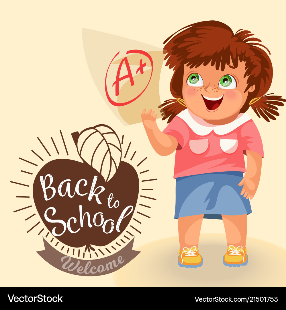 Smiling girl with test paper mark Royalty Free Vector Image