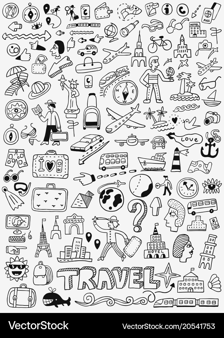 Travel doodle set Royalty Free Vector Image - VectorStock